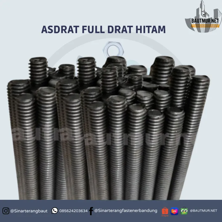 Asdrat Fulldrat M8 - Longdrat Besi Ulir 1 Meter - Stud bolt Hitam ...