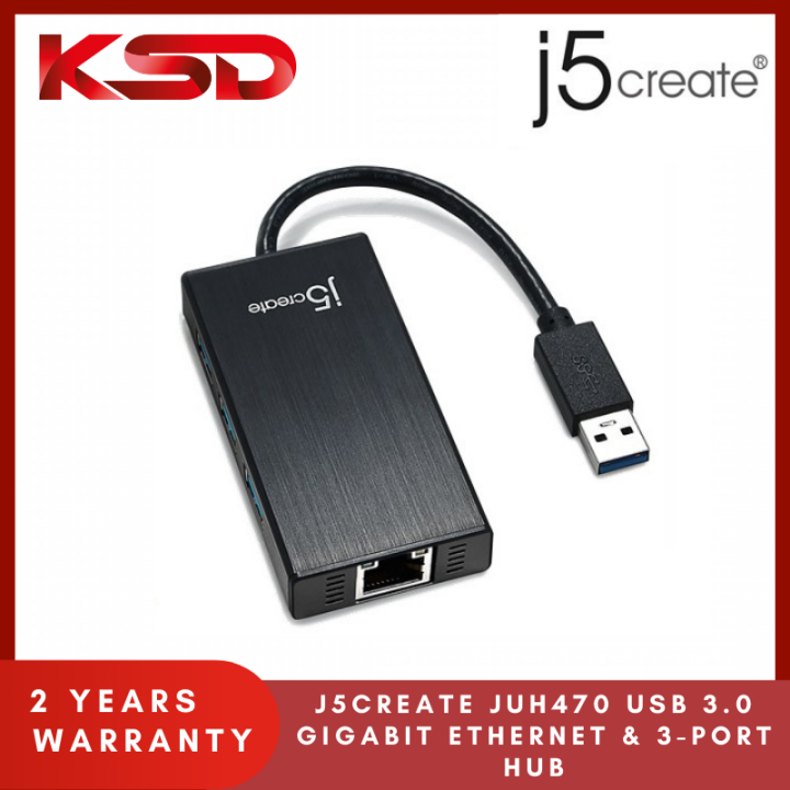 j5create J5 Create JUH470 USB 3.0 Gigabit Ethernet & 3-Port HUB | Lazada