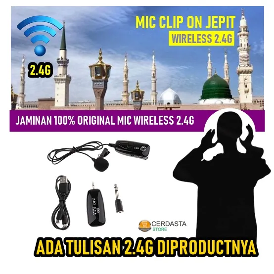 Original Mikrofon Mic Clip On headset Wireless 2.4G Presentasi Tur Imam Masjid Musholla | Lazada ...