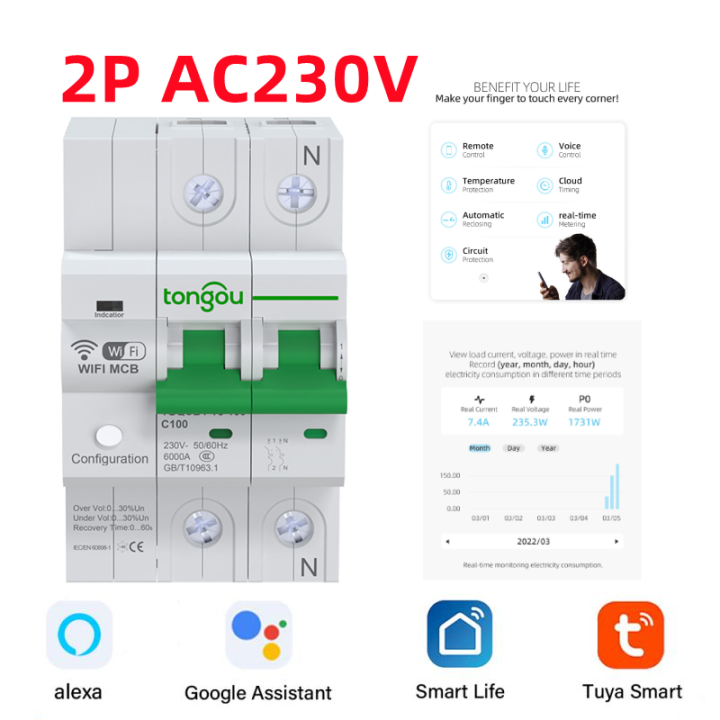 Jiuch Wifi Circuit Breaker With Metering 2P Tuya Smart Automatic Switch ...