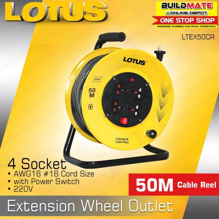 •BUILDMATE• AWG LTEX50CR REEL 16 Extension Outlet Universal LOTUS CABLE 50M Wheel | Lazada PH
