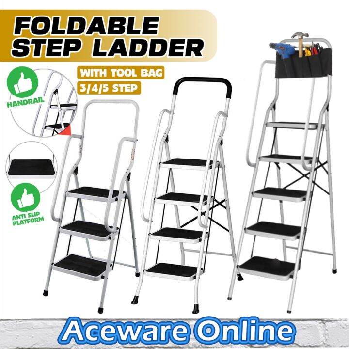 3/4/5 Step Foldable Step Ladder With Handle Tangga Lipat Heavy Duty ...