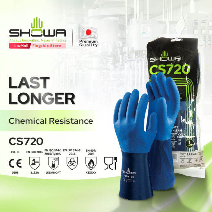 SHOWA CS720 Nitrile Coating Gloves Chemical Resistance Seamless Glove ...