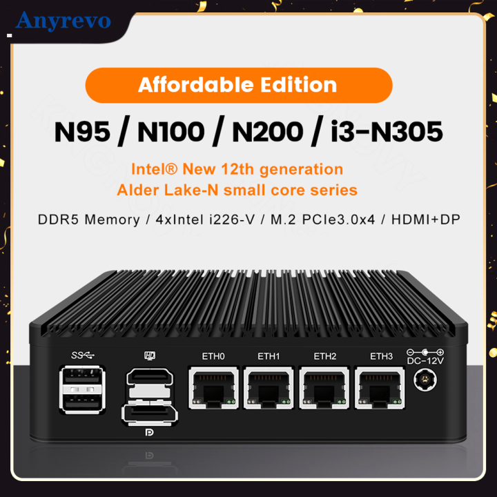 Anyrevo Firewall Router 12th Gen Intel i3 N305 N100 Mini PC 4xi226-V 2 ...