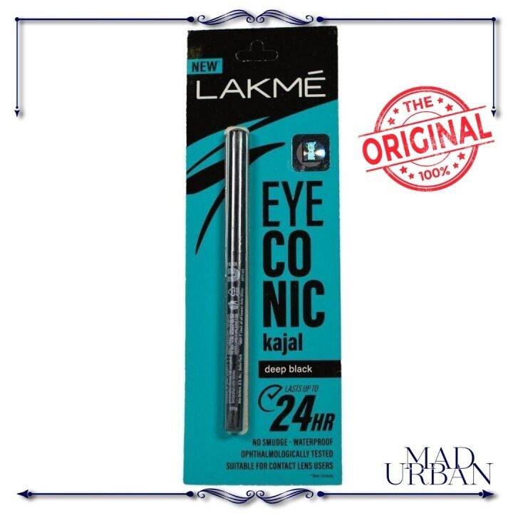 [ORIGINAL BATCH] LAKME Eyeconic Deep Black Kajal 24 Hour Long Lasting Eyeliner Smudge-Proof ...
