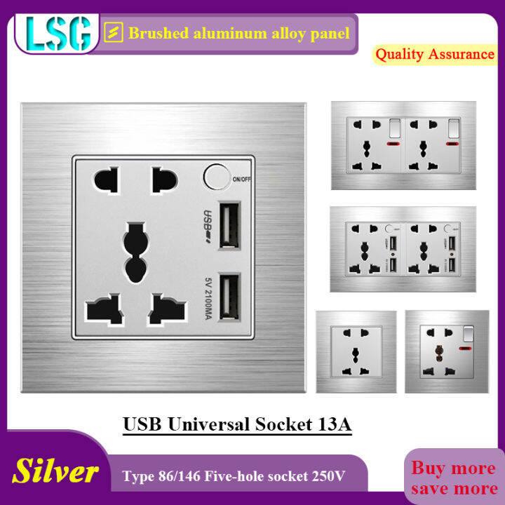 LSG Electrical Outlet 13amp Wall Universal Socket With Switch Silver ...