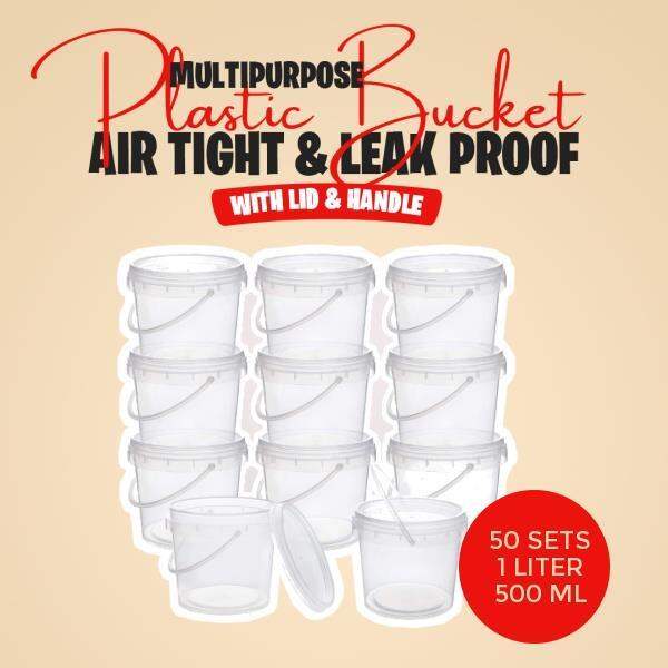 [WHOLESALE] 1 Liter Bucket with Seal Clear Storage Plastic Container ...