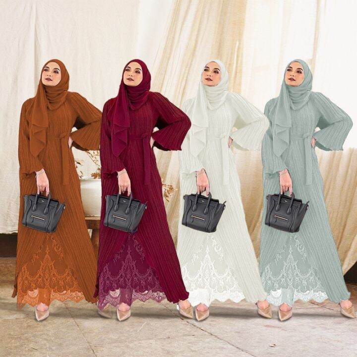 Abaya Robe Jubah Muslimah Moden Pleated Ironless Jubah Long Dress Raya ...