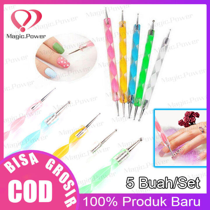 5 Buah/Set Nail Art Dual End Dotting Pen Seni Kuku Akrilik Sinar Lukisan Menggambar Dotting Pena ...