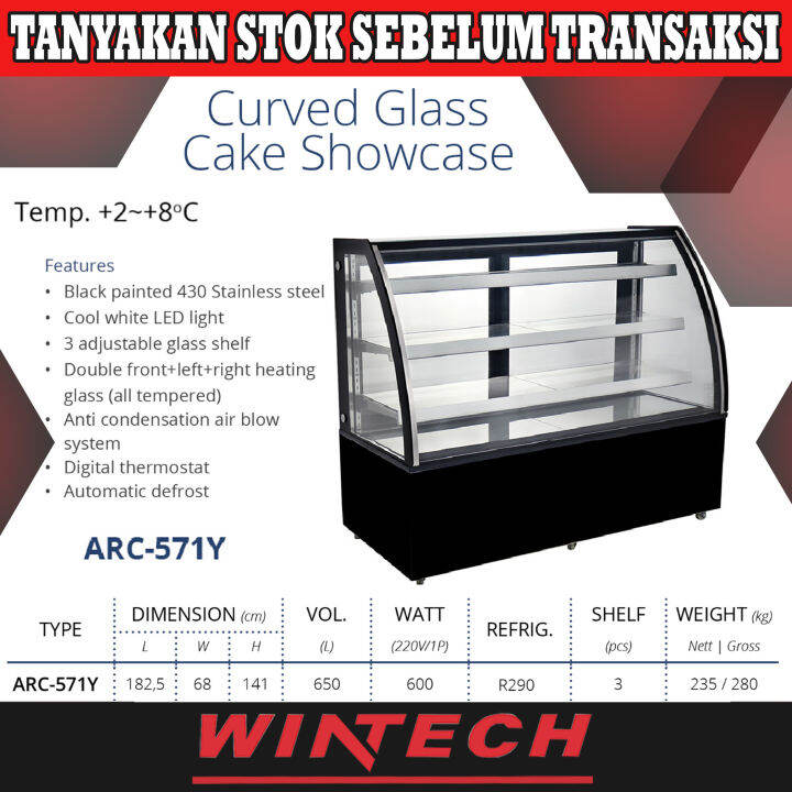 Gea ARC-571Y Curved Glass Cake Showcase - Lemari Display Pendingin Kue ...