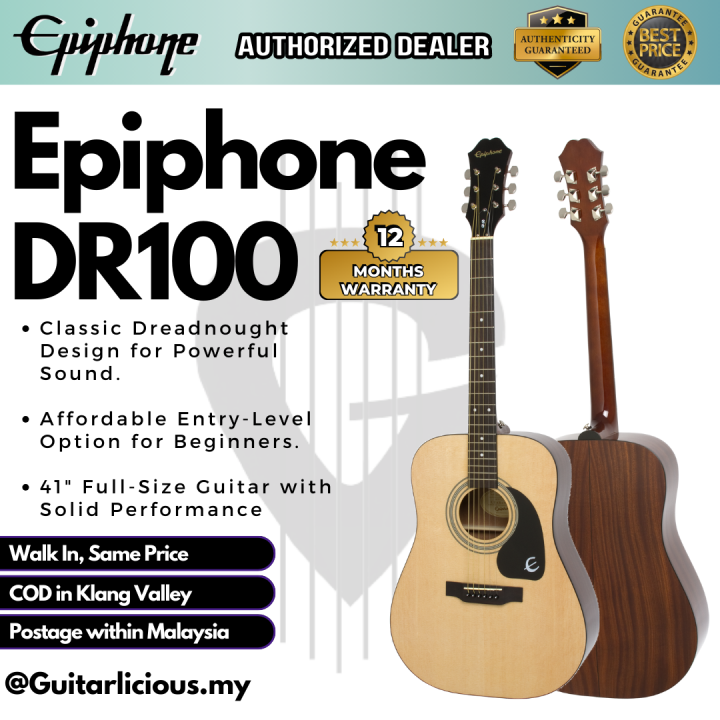 EPIPHONE DR-100 Songmaker 41 inch Dreadnought Acoustic Guitar - Natural ( DR100 / DR 100 / NT ...