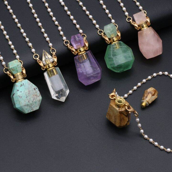 Perfume Bottle Pendant Necklace Amethysts Quartzs Diffuser Chain ...