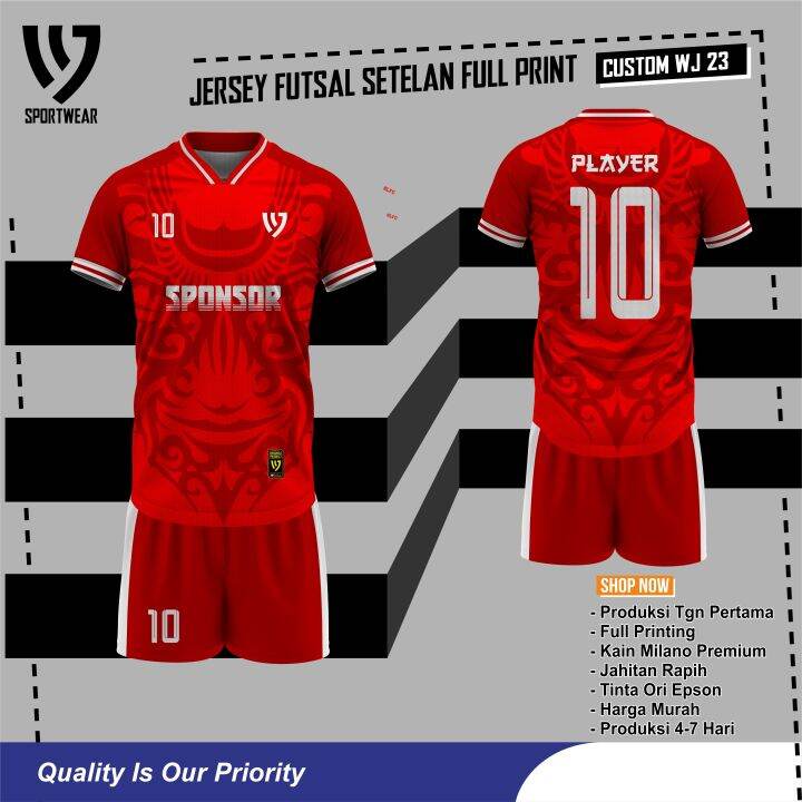 JERSEY SEPK BOLA FULL PRINTING WJ23 FREE NAMA LOGO DAN SPONSOR | Lazada Indonesia