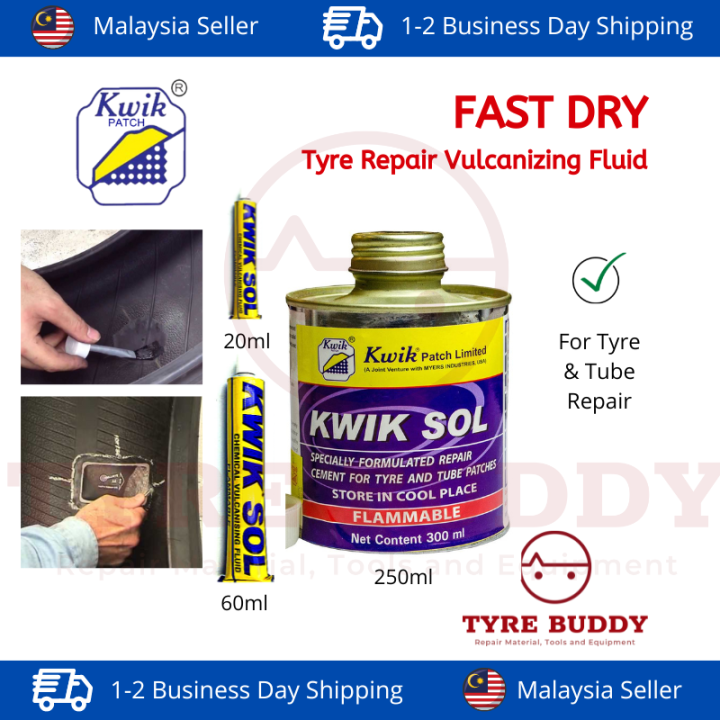KWIK Fast Dry Vulcanizing Fluid (60ml or 250ml); Tyre Cement; Tire Gum ...
