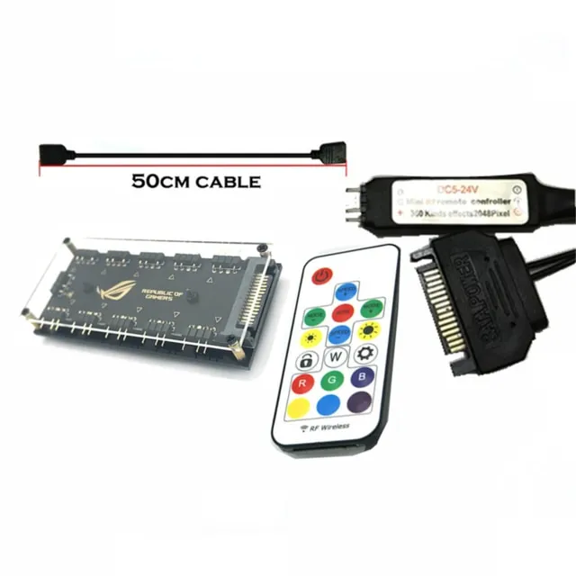 Rgb Lighting Kit Molex 4p Or Sata Power To 5v 3pin Argb Controller Use ...