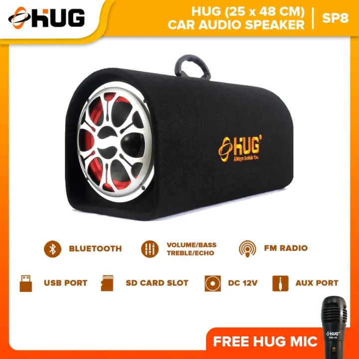 HUG 8 Car Audio Speaker with Microphone (w/ USB Port, AUX, FM Radio ...