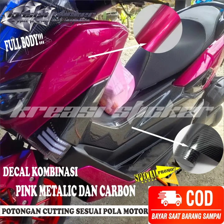 Decal stiker nmax warna pink metalik kombinasi karbon potongan cutting ...