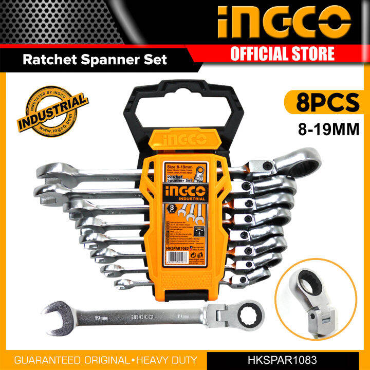 INGCO 8PCS Flexible Ratchet Combination Spanner Wrench Set 8-19MM HKSPAR1083 IHT | Lazada PH