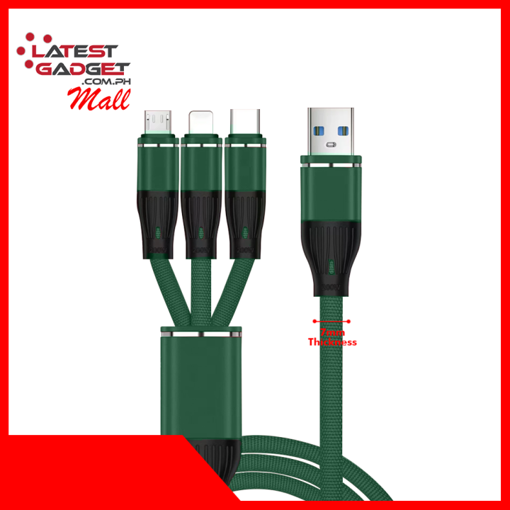 200W 8A 3in1 USB Fast Charging Cable – Green | Lazada PH
