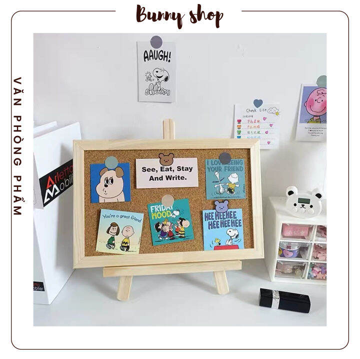 Bảng ghim bần khung gỗ treo ảnh giấy note ghi chú có móc treo tường ...