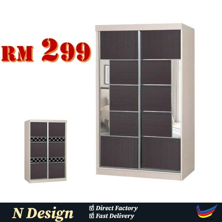 {N Design} 40" / 70" Sliding Door Wardrobe / Almari Baju Sliding ...