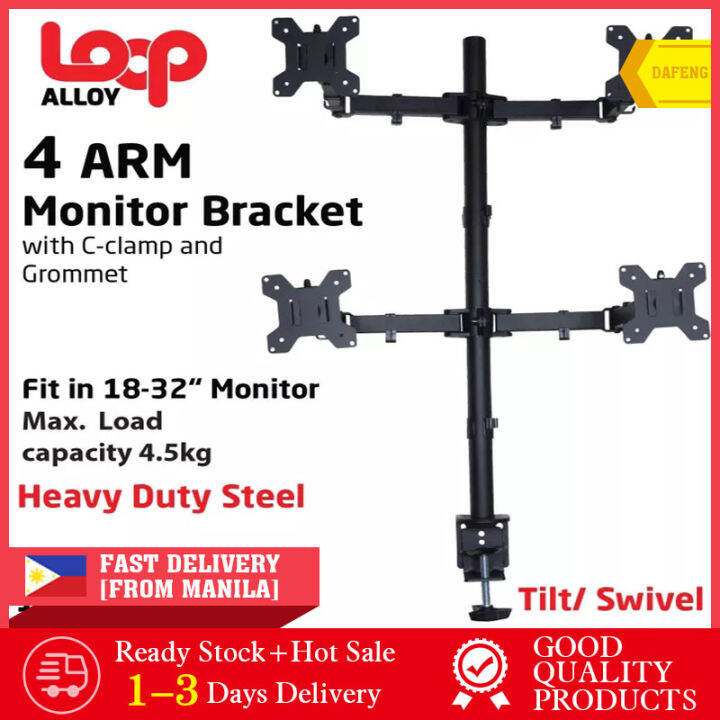 Loop Alloy Quad Arm Monitor Mount Bracket with C-clamp and Grommet ...