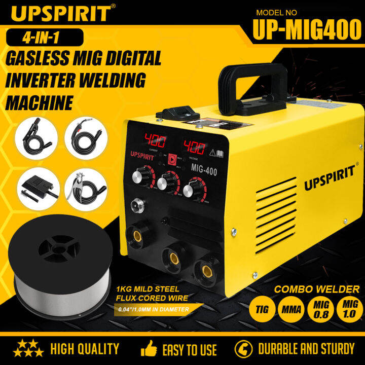 UPSPIRIT 4 IN 1 400A MIGWELD TECH Gasless MIG Fully Inverter Flux Cored Portable Welding Machine ...