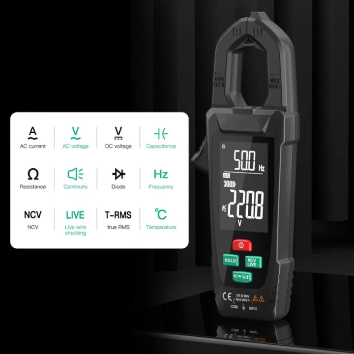 Smart Clamp Meter True RMS 9999 Counts Digital Multimeter Temperature ...