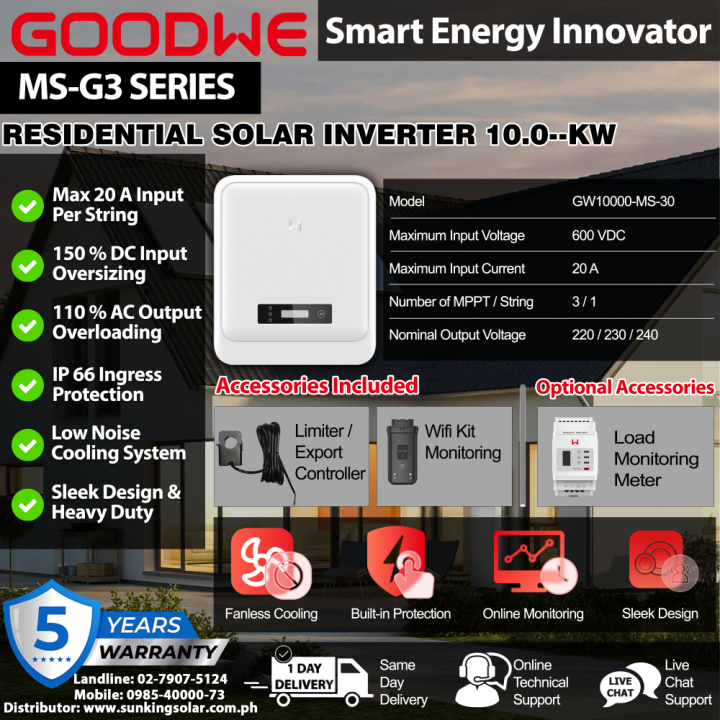 GOODWE 10.0KW Grid tied Inverter MS G3 Series Residential Solar ...