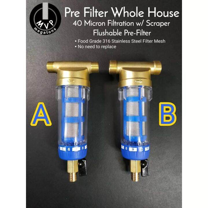 Pre Filter Whole House 40 Micron Filtration SS316 Reusable Filter Mesh Spin-down with Scraper ...