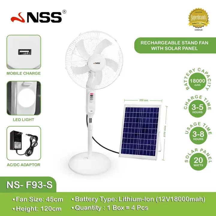 Solar Electric Fan Recahrgeable Floor Fan Stand Fan With Night Light ...