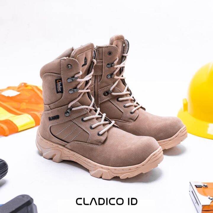 Sepatu Safety Boots PDL Tinggi Ujung Besi Dengan Resleting dan Tali ...
