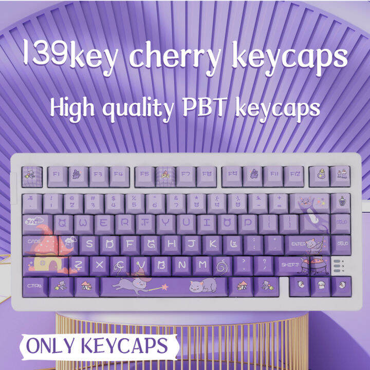 Purple gradient cute kawaii Meow Castle Magic Cat keycaps Cherry ...