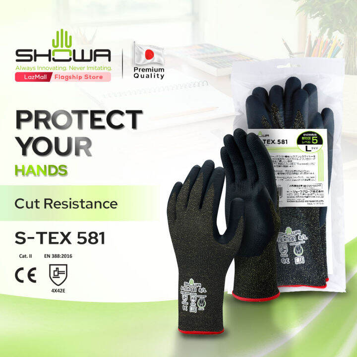 SHOWA S-TEX 581 Level 5 Cut Resistant Glove Lightweight Nitrile Palm ...
