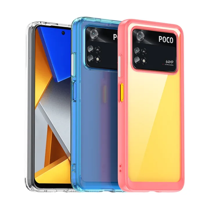 For Poco M4 Pro Case Hard Clear Translucent Soft Frame Phone Bumper ...