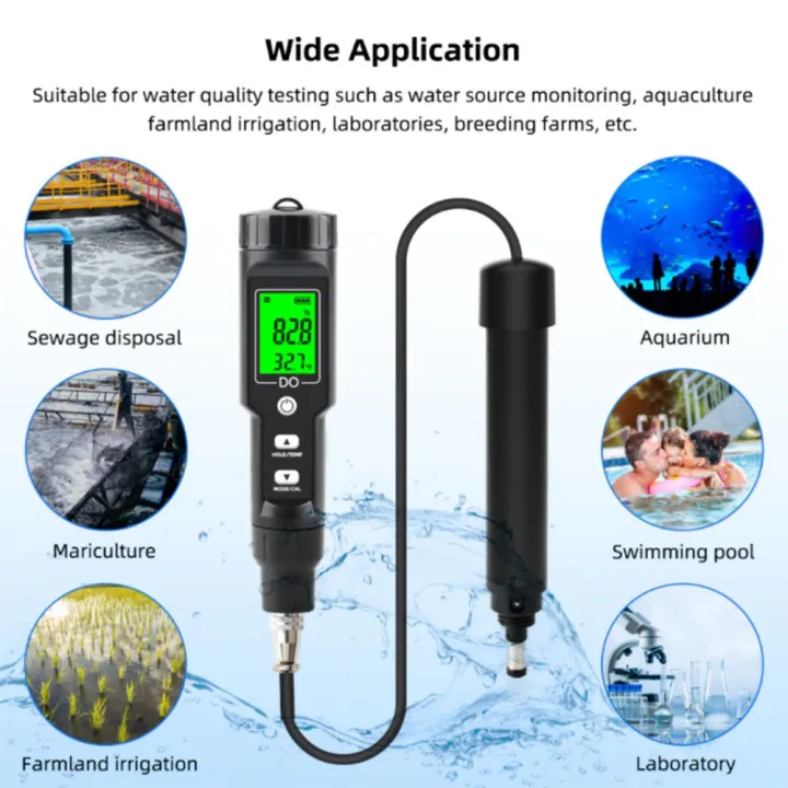 Black Dissolved DO Oxygen Meter Probe Tester 0-40mg/l Saturation: 0.0 ...