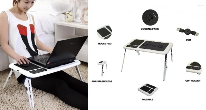 E-Table Laptop Table Fondable with Built in Fan Table Colapsable Desk ...