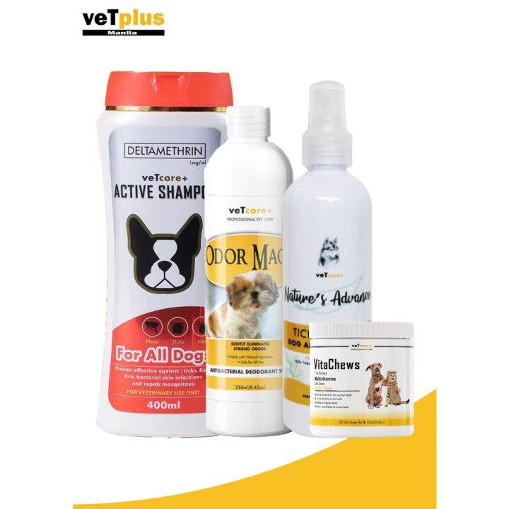 Vet Core+ Active Dog Shampoo (Deltamethrin) 400ml + Tick & Flea Spray ...