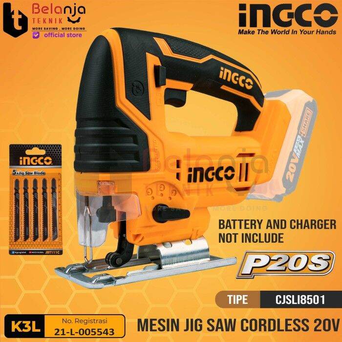 Ingco Jigsaw Cordless Gergaji Triplek Baterai 20V Unit Only CJSLI8501 ...