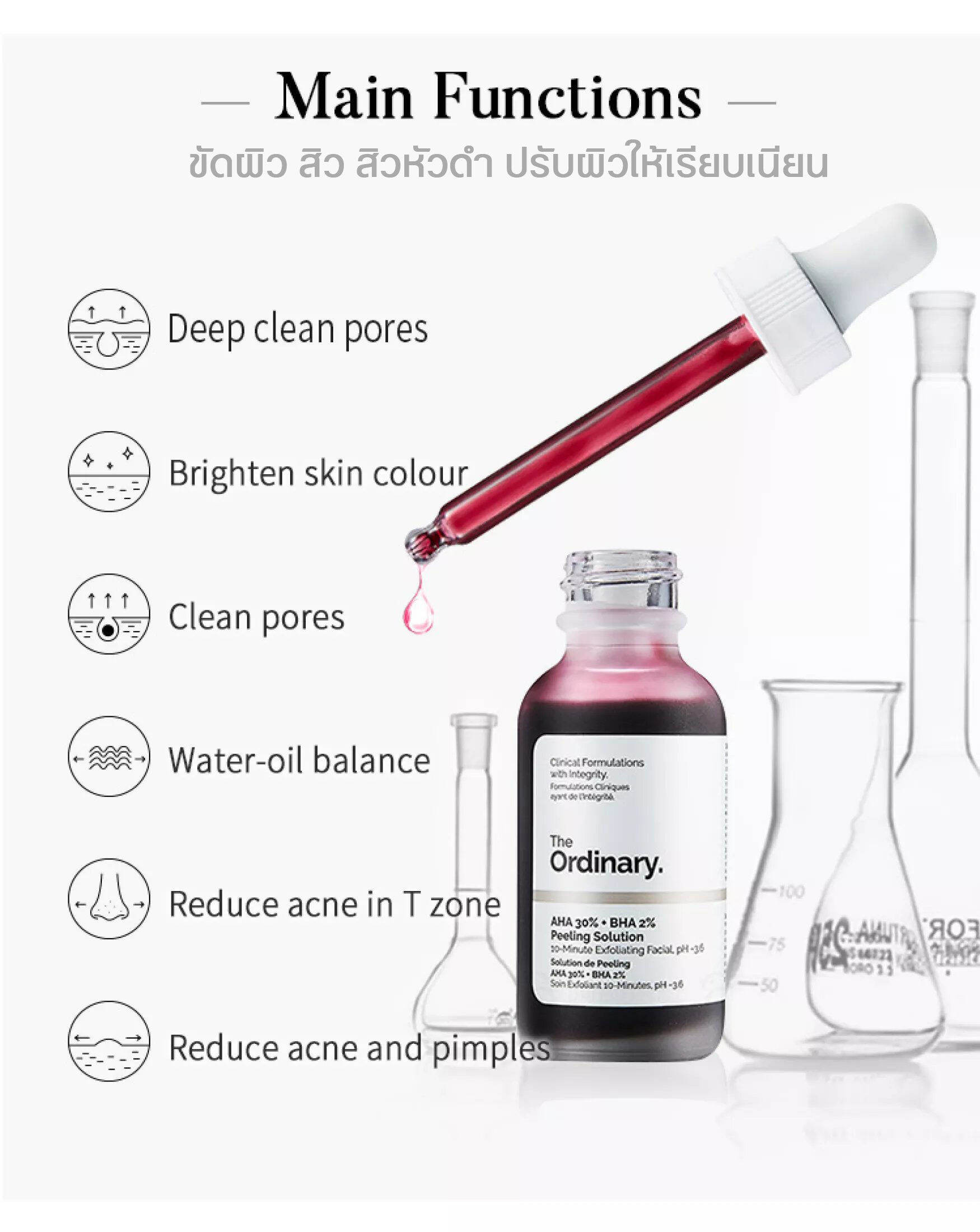 【อนุญาตผู้ผลิต】The Ordinary Facial Serum Clear AHA 30% + BHA 2% Blood ...
