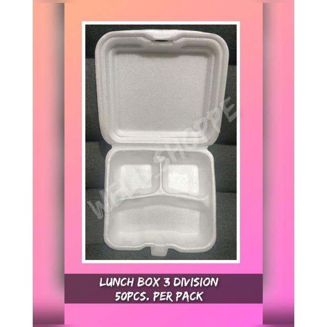 【Hot Sale】 Styro Lunchbox 3 Division (50pcs per pack) | Lazada PH