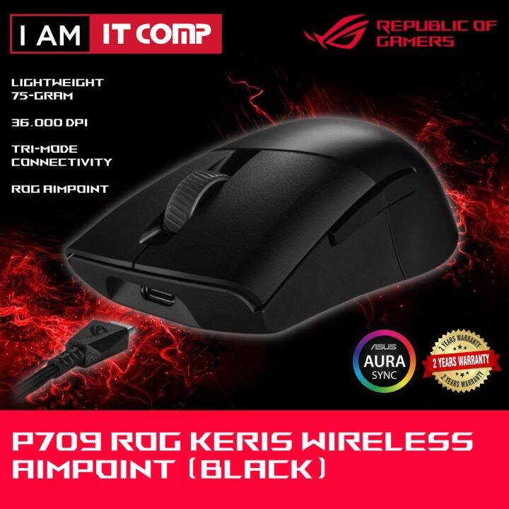 ASUS ROG Keris Wireless AimPoint (P709) - lightweight 75-gram wireless RGB gaming mouse features ...