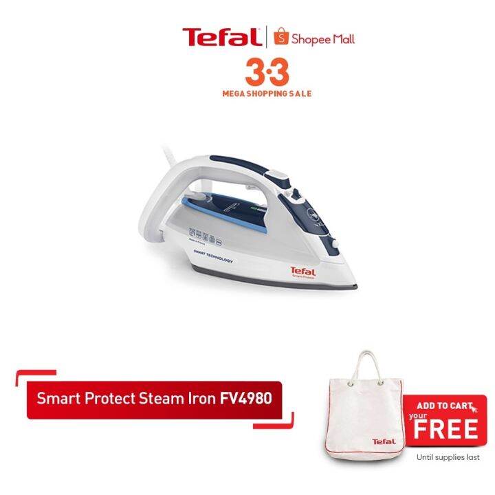 TEFAL Smart Protect Steam Iron FV4980 Made In France Durilium Airglide ...
