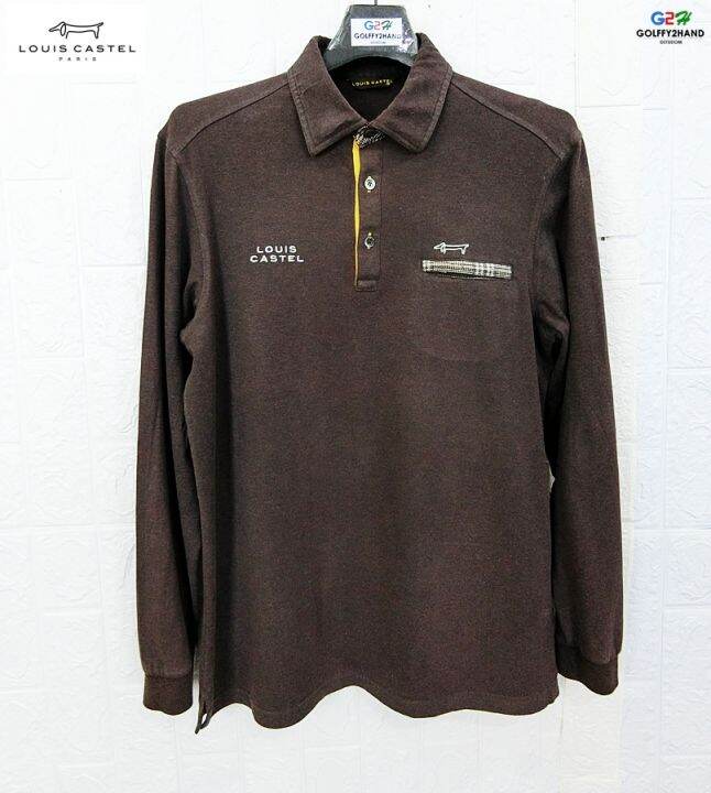 LOUIS CASTEL แท้ อก41 เสื้อยืดโปโลแขนยาวสปอตสีน้ำตาล | Lazada.co.th