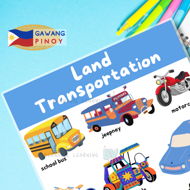Land Transportation Chart | Laminated Educational Chart | Lazada PH
