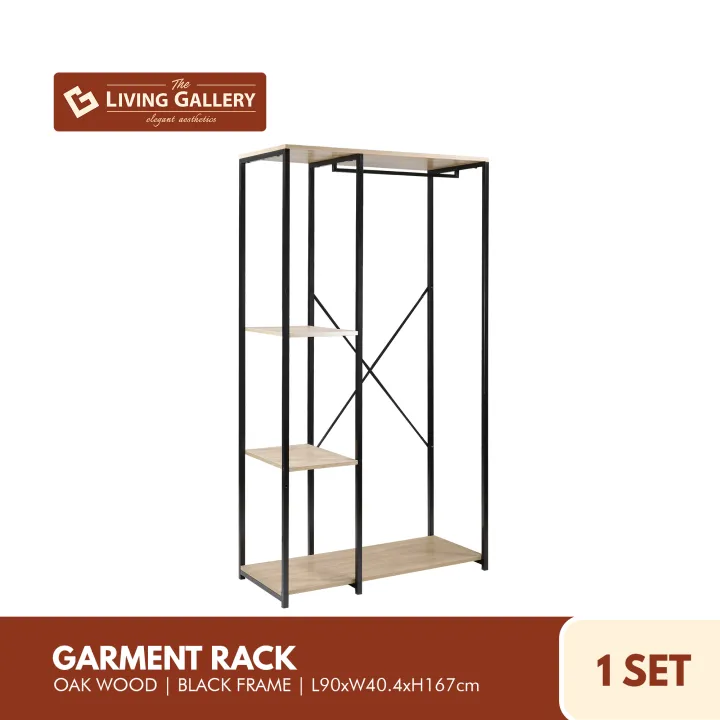 Living Gallery 3-Tier Garment Rack Oak Wood Black Frame Dimension ...