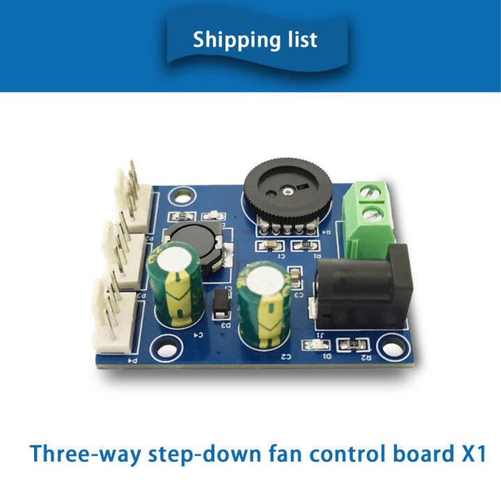 12V Three-way Step-down Speed Controller Module for Computer Case 4-wire and 3-wire Fans High ...