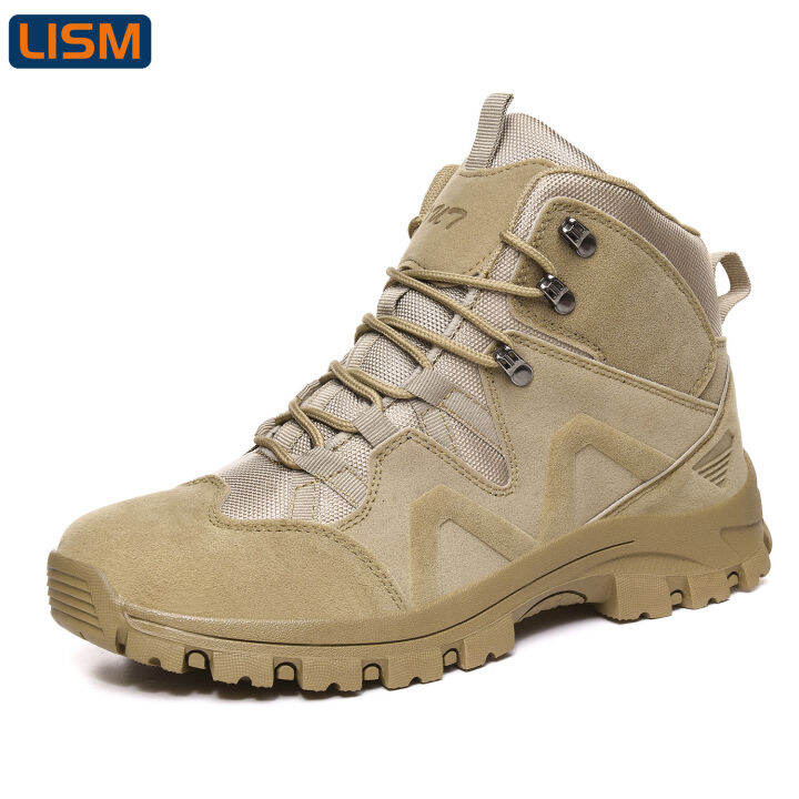 LISM 2022ยุทธวิธีรองเท้าทหารผู้ชายพิเศษกองทัพทะเลทรายต่อสู้รองเท้าข้อเท้ารองเท้าเดินป่ากลางแจ้ง ...