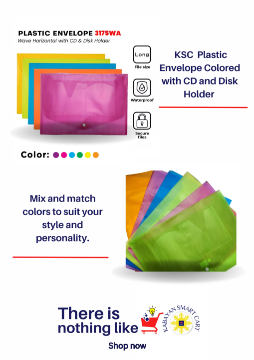 KSC Plastic Envelope Colored Transparent with CD and Disk Holder Water ...