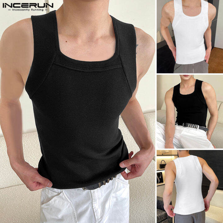Beehoo เสื้อกั๊กพอดีตัวกล้ามผู้ชาย,สีทึบเสื้อยืดคอกลมอเนกประสงค์ (สไตล์ ...